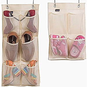 MISSLO Hanging Organizer Over The Narrow Closet Door For Shoes, Hats, Gloves, Snacks, Pack 2, Beige