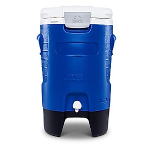 Igloo 110 Qt Glide Pro Portable Large Ice Chest Wheeled Cooler, White & 5 Gallon Wheeled Portable Sports Cooler Water Beverage Dispenser with Flat Seat Lid, Blue, Model Number: 42256