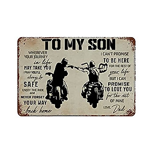 Dad and Son Biker to My Son Vintage Metal Sign Wall Decor for Bars Restaurants Cafes Pubs 12x8 Inch (White-225)