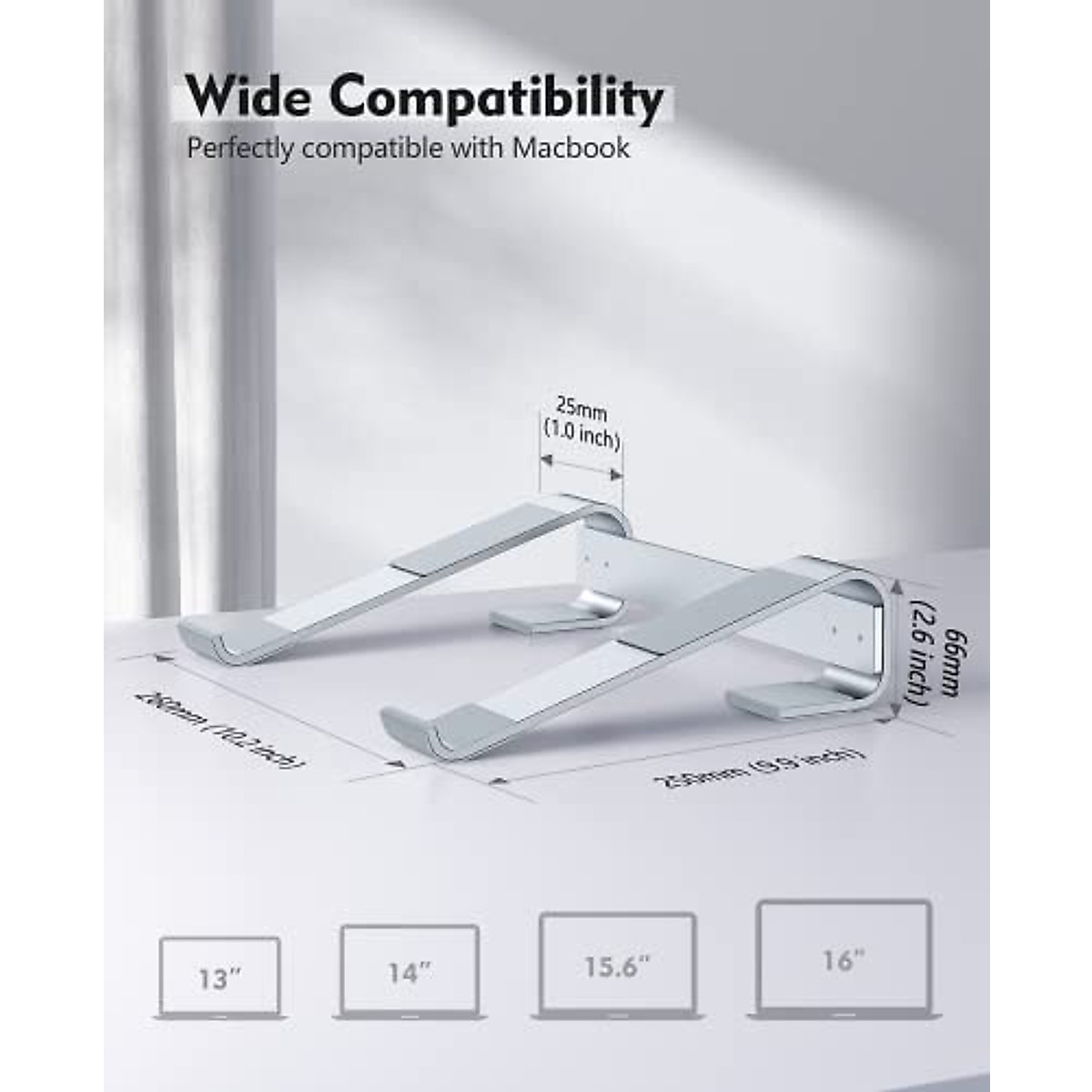 Soqool Laptop Stand for Desk, Computer Stand Riser for Desk,Ventilated Ergonomic Aluminum Notebook Stand Compatible with MacBook Air Pro Dell XPS HP 11 14 15.6 17.3 Inch Silver Work from Home