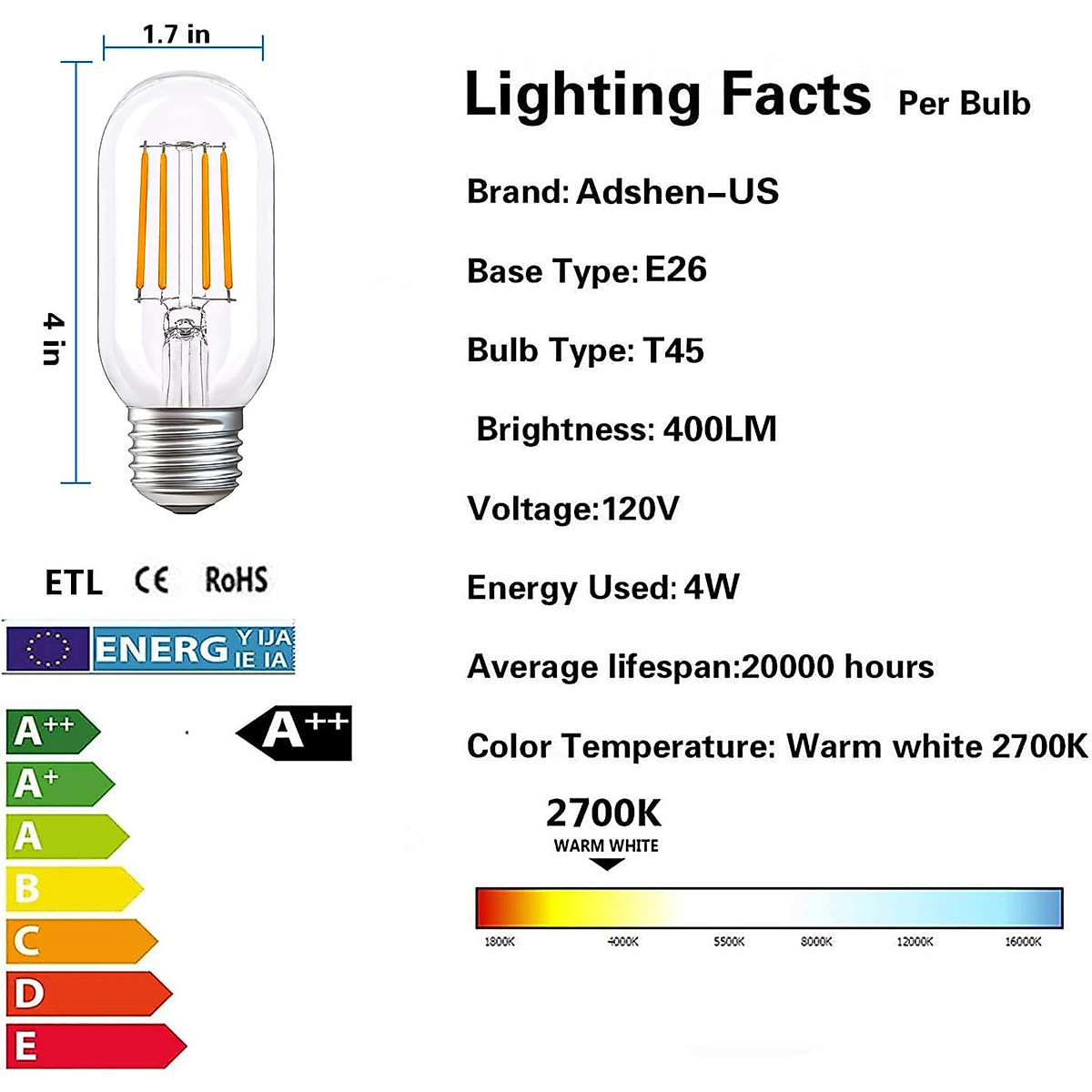 liveMAX LED Tubular Bulb 4W,E26 Clear Edison Bulb,40W Equivalent 400 Lumens, Antique Edison Style LED Filament Light Bulbs,2700K Warm White Non Dimmable Pack of 6