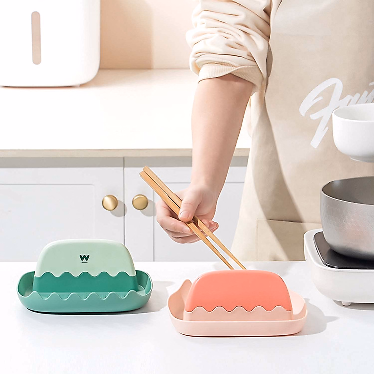 2 Packs Kitchen Spoon Rest/Spoon Holder for Stove Top, Heat-Resistant Utensil Rest with Drip Pads, BPA Free Spatula Rests Organizer for Ladles,Pot Lid,Forks. Silicone Sponge as Gifts