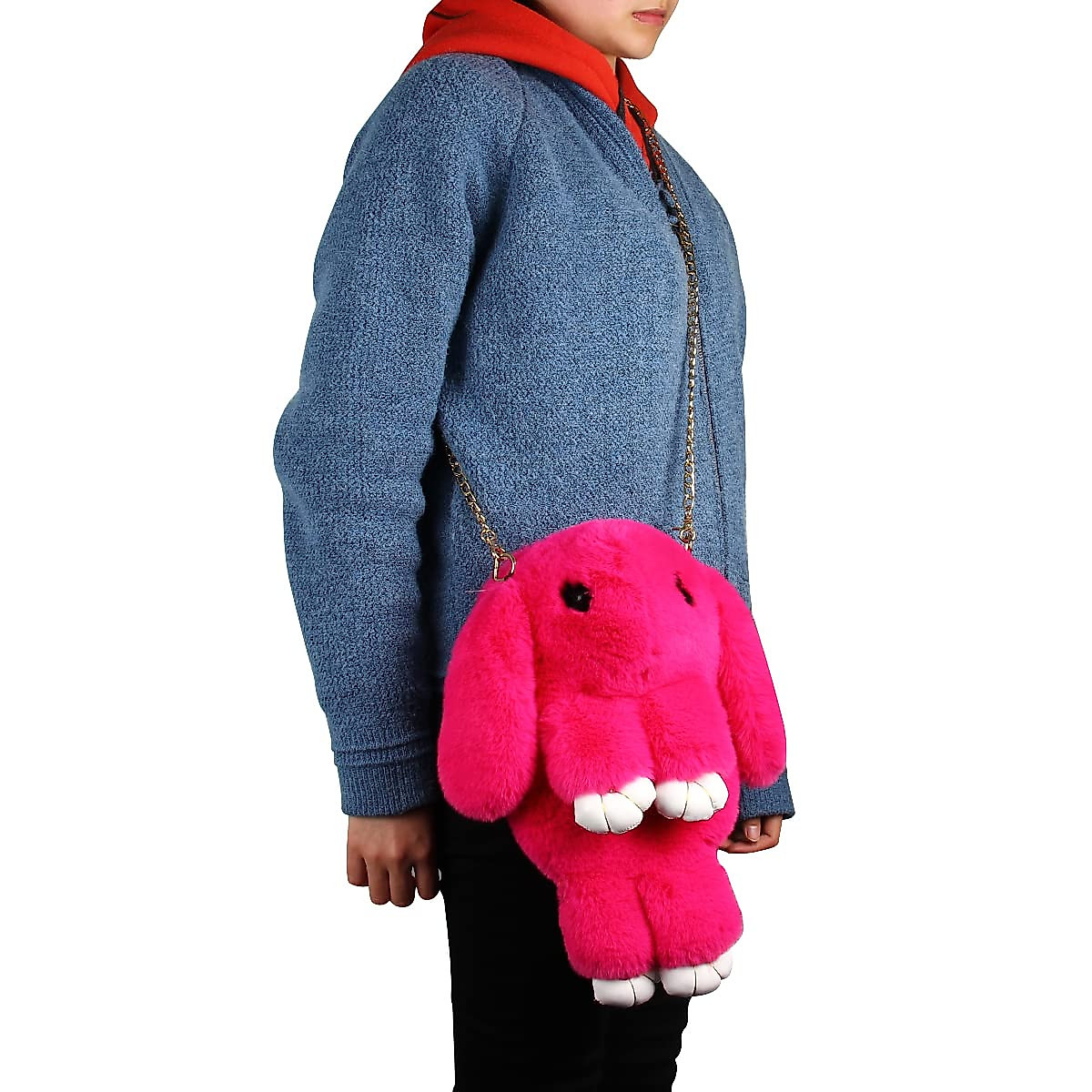 Evaliana Bunny Faux Rabbit Fur Crossbody Handbag Shoulder Bag