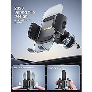 Lamicall Car Vent Phone Mount - [2023 Spring Clip] Air Vent Cell Phone Holder Cradle, Hands Free Mobile Stand, 360 Adjustable Cellphone Vent Clip, Fit for iPhone, Android Smartphone, 4” to 7” Phone