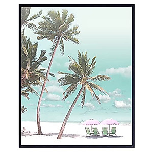 Tropical Palm Trees, Ocean Wall Art - Nautical Decoration for Bedroom, Living Room, Beach Themed Bathroom Decor - Gift for Sea Lovers, Women - 8x10 UNFRAMED Shabby Chic Boho Bohemian Photo