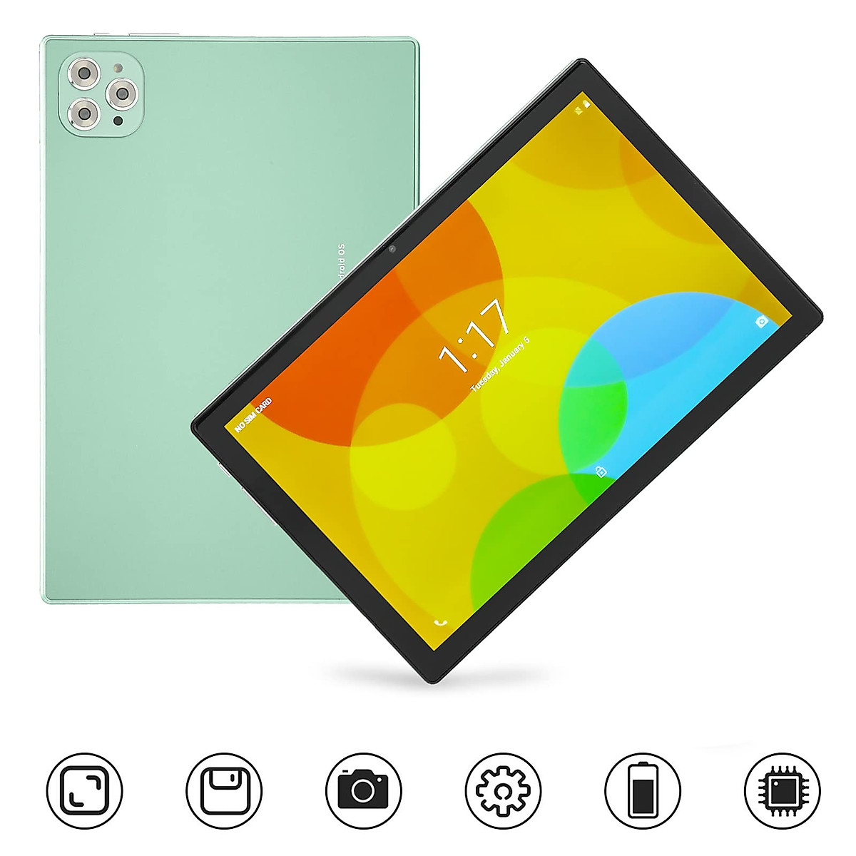 EBTOOLS 10.1in Tablet, 4G WiFi, 6GB RAM 128GB ROM, Octa Core, 8MP 24MP Cameras, GPS Function, Type C 5000mAh Rechargeable Green Calling Tablet, for Android 10.1