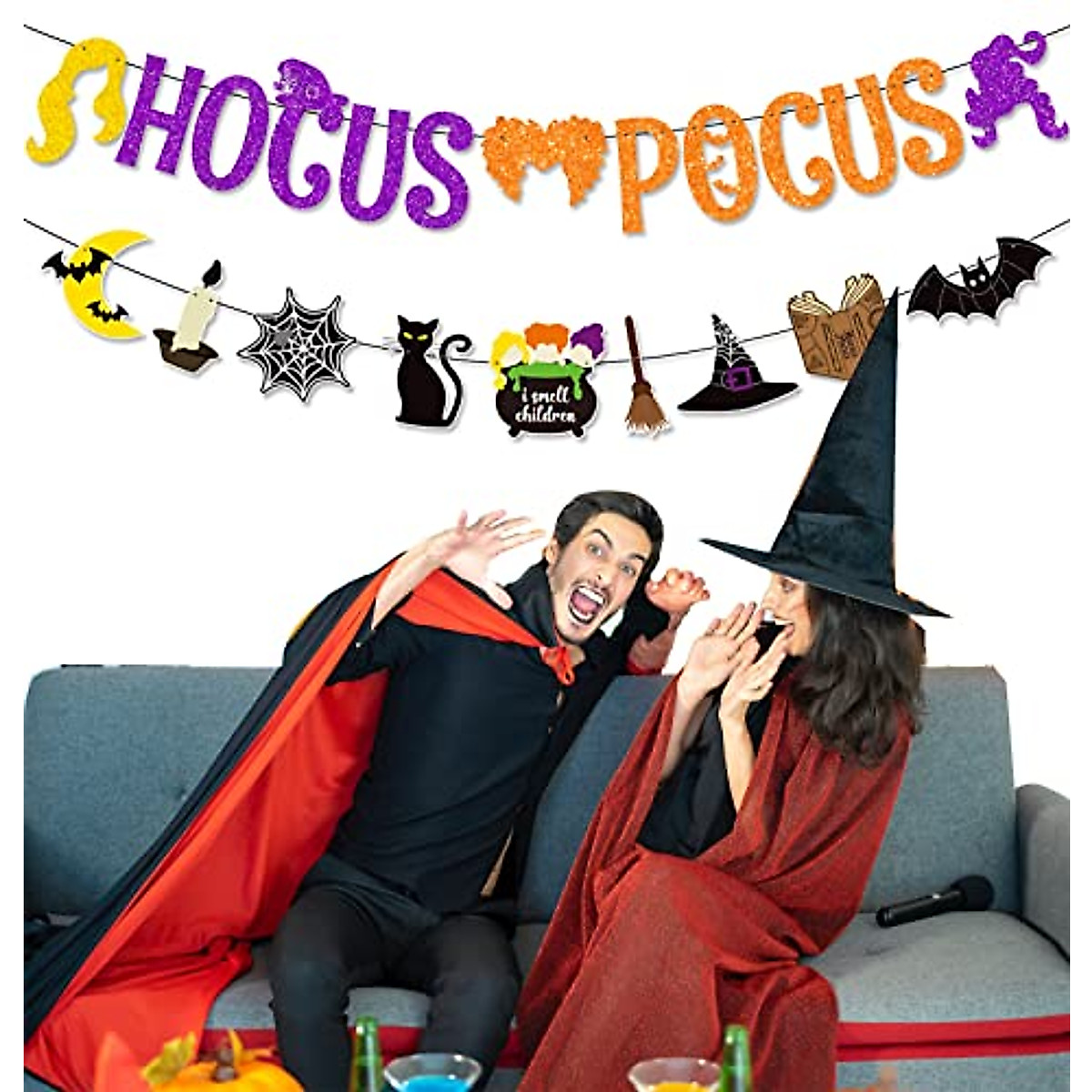PTFNY Glittery Hocus Pocus Banner Hocus Pocus Halloween Decorations Halloween Witches Party Banner for Hocus Pocus Halloween Party Decorations Supplies