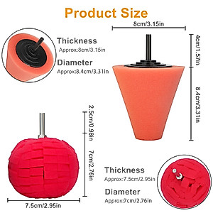 Linkstyle 6PCS Car Wheel Hub Drill Buffing Sponge Pads Kit, 3 inch Shank Polishing Pads for Wheel Hub Cleaning, Auto Cone Metal Polish Buffing Polishing Ball