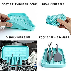 UHMER Silicone Sink Tray & Self Draining Soap Dish 4-Pack, Multipurpose Silicone Sponge Holder & Kitchen Sink Tray Set for Soap Bottles, BPA-Free Flexible Silicone Trays (Turquoise)