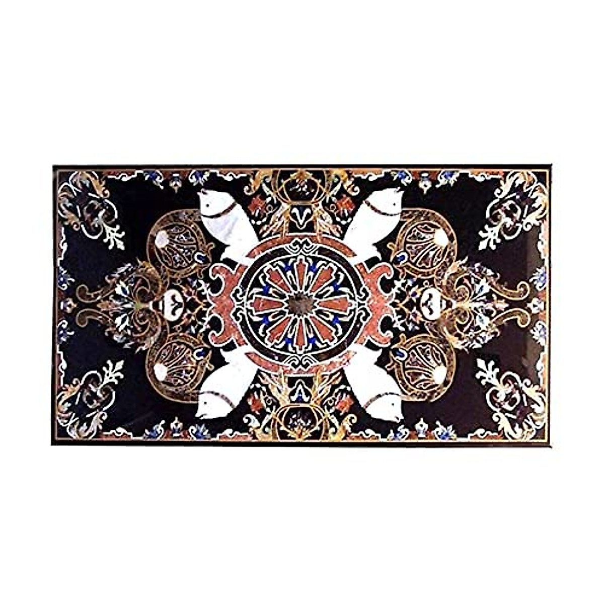 48" x 24" Inch Black Marble Dining Table/Coffee Table Italian Pietra Dura Design Outdoor Indoor Table, Office Table, Conference Table