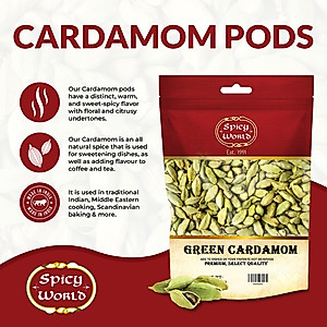 Spicy World Green Cardamom Pods 3.5 Oz - As Seen on Tik Tok - Premium Quality Whole Green Cardamom Pods | Vegan | Large | Aromatic Cardamon