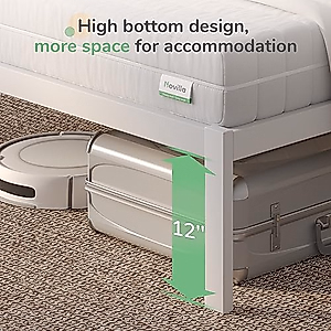 Novilla Twin Bed Frame with Headboard, Metal Platform Bed Frame, Heavy Duty, No Box Spring Needed, Wood Slat Support, Easy Assembly, White