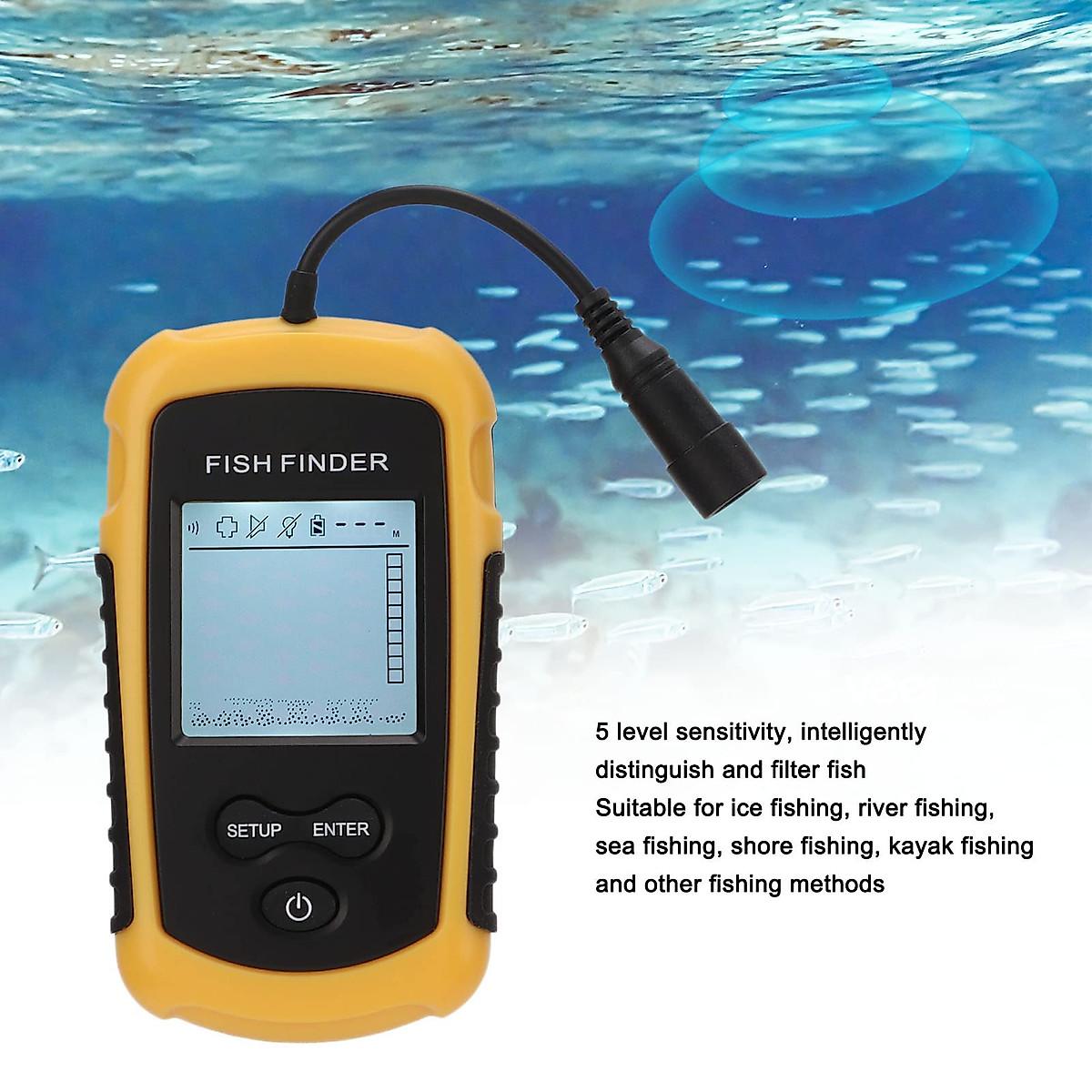 Topyond Portable Wired Fish Finder ABS Sonar Intelligent Underwater Fishfinder Handheld Depth Finder for Ice Fishing Boat Kayak Fishing