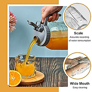 Mason Jar Pitcher with Pour Spout Handle Lid, 32 oz Thick Glass Jug for Cold Brew Coffee, Ice Beverage, Iced Juice, Lemonade, Sun Tea, Fruit Drinks Container