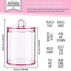 4 Pack Qtip Holder Dispenser with Lids and Labels - 10 oz Apothecary Jars Bathroom Vanity Canister Organizer for Cotton Balls, Pads, Swabs, Floss (Pink)