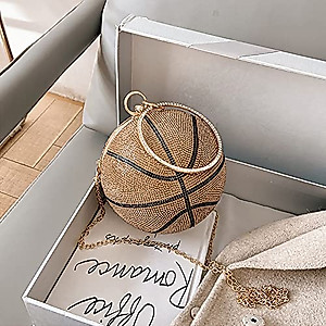 Yoniza Women Basketball Purse Clutch Bag Rhinestone Evening Purse Round Shaped Bling Crystal Bag Lady Party Evening Handbag