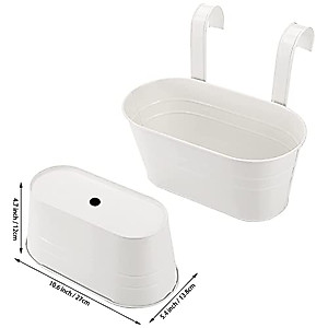 Foraineam 4 Pack Hanging Flower Pots, Metal Iron Plant Pot Holders, Large Fence Railing Balcony Garden Hanging Bucket Planters with Detachable Hooks for Indoor and Outdoor Decor