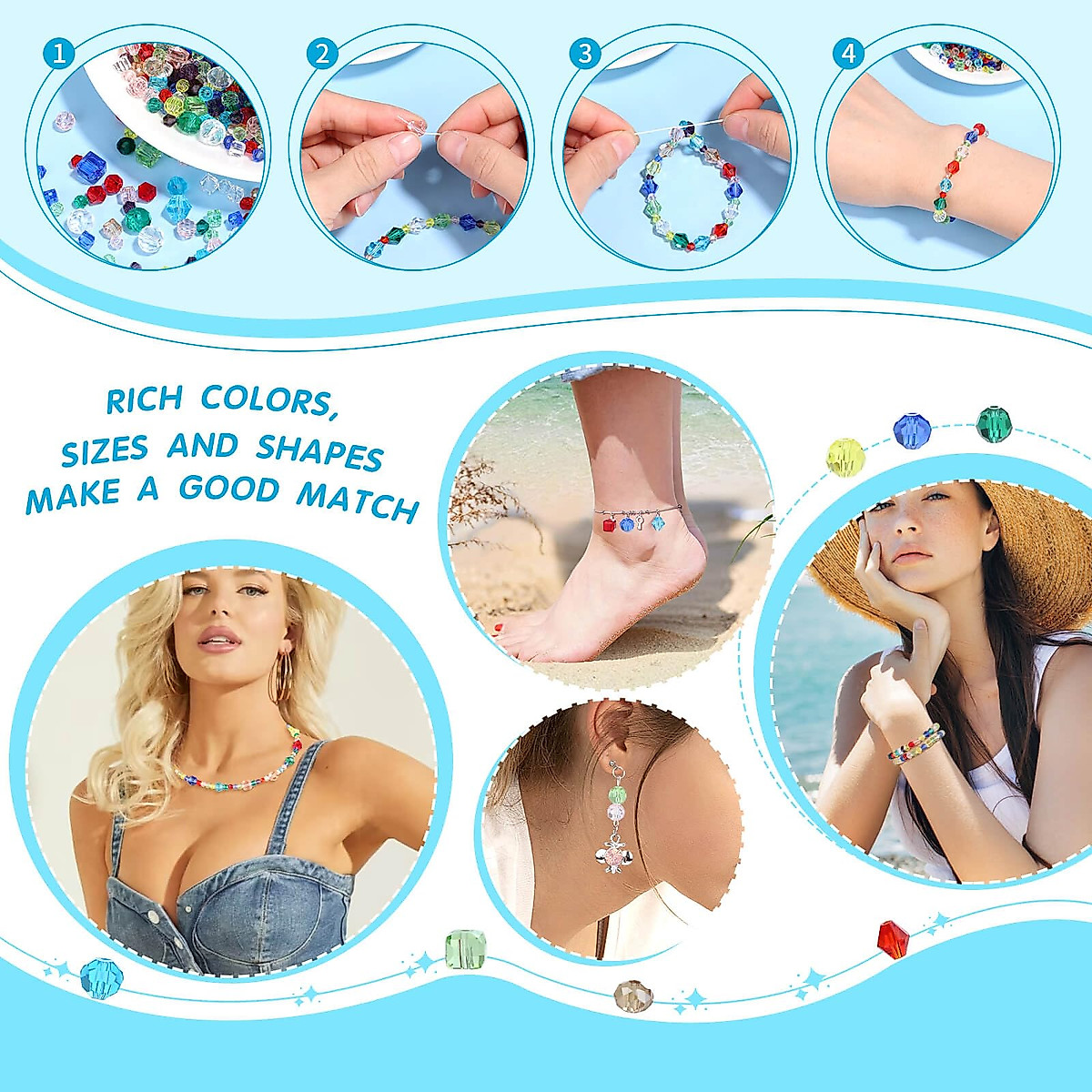 cridoz 1710 Pieces Crystal Glass Beads for Jewelry Making and Crafts, Colorful Beads for Bracelets, DIY Crafts and Home Ornaments