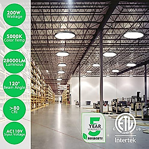 bulbeats 200W LED High Bay Light 28000lm (Eqv.800W MH/HPS) 5000K Daylight ETL High Bay LED Light with US Plug for Commercial Bay Lighting Energy Saving Upto 7300KW/5Yrs(5Hrs/Day) -8Pack