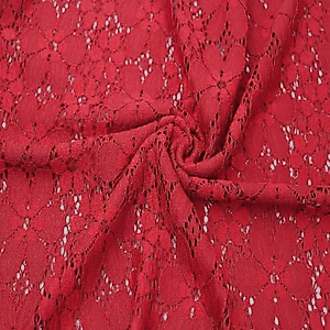 Texco Inc 59" Wide-Nylon Spandex Vintage Lace Pattern: Kimberly-Fabric by The Yard-Apparel, Clothing, Accessories, Decorations, Fashion, Crafts, Wedding Dresses, and DIY, Ruby 1 Yard