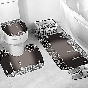 MEXERA 4PCS Bling Diamond Shower Curtain Set with Non-Slip Rugs Toilet Lid Cover and Bath Mat Shower Curtain with 12 Hooks Bathroom Sets with Shower Curtain and Rugs and Accessories