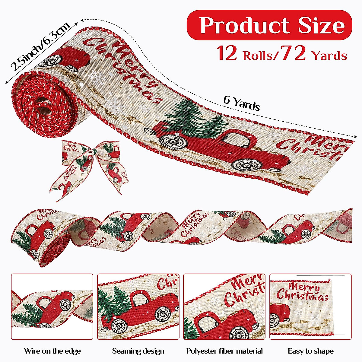 Lyrow 12 Rolls Christmas Ribbon Wired 2.5 Inch 72 Yards Santa Snowman Snowflake Christmas Buffalo Plaid Ribbon for Wreaths Bows Decor DIY Crafts Gift Wrapping