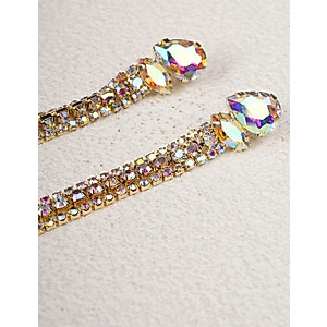 Missgrace Women Bohemian Dainty Dangle Long Tassels Statement Gold Earrings Trendy Unique Full Rhinestones Shiny Bar Disco Earrings Set Jewelry for Women and Girls