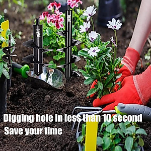 Jayzod Auger Drill bit for Planting 1.6”X10"&4”X12"&3.5”X20"Black Garden Auger Spiral Drill Bit,Bulb & Bedding Drill Augers,Plants Drill bit for 3/8” Hex Drive Drill