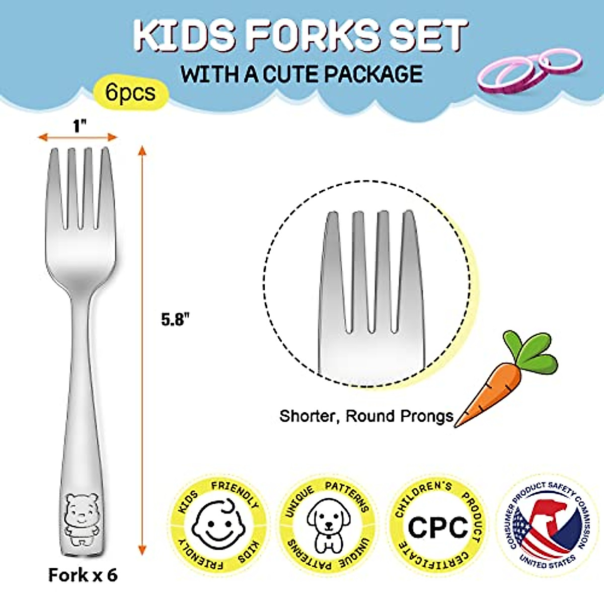 VITEVER 6-Piece Toddler Forks, Small Stainless Steel Kids Forks Set, Children Safe Forks for Self Feeding - Mirror Polished, Dishwasher Safe
