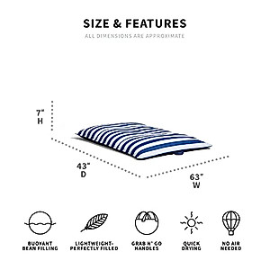 Big Joe Lagoon Lounger No Inflation Needed Pool Float, Americana Nautical Stripe Double Sided Mesh, 5ft Giant