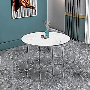 Ginxesh White Round Marble Dining Table for 4,45'' Modern Imitation Marble Grain Top Kitchen Table with 4 Metal Legs,Circle Dinner Table for Dining Room,Living Room,Home,Office