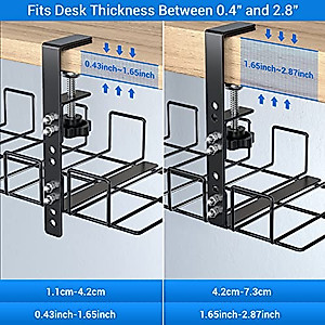 Under Desk Cable Management Tray - No Drill Clamp Mount Steel Cords Organizers - 15.7“ High Capacity Adjustable Removable Docking Station Wires Holder Rack - Home Office Kitchen Table Raceway -1pc