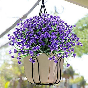 KLEMOO Artificial Flowers, 8 Bundles Fake Outdoor UV Resistant Greenery Faux Plants Shrubs for Indoor Outside Hanging Planter Home Office Wedding Farmhouse Decor (Purple)