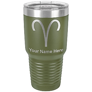 LaserGram 30oz Vacuum Insulated Tumbler Mug, Zodiac Sign Aries, Personalized Engraving Included (Camo Green)