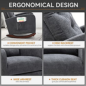 cinkehome Modern Accent Rocking Nursery Chair-Upholstered Rocker Glider Chair for Baby and Kids-Mid Century Tall Back Armchair with Solid Wood Legs-Living Room-Bedroom-Cotton Dark Gray