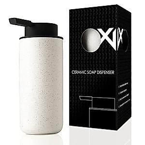 Soap Dispenser 16oz Removable Ceramic Lotion Dispenser, Speckled Cylindrical Kitchen Bathroom Hand Sanitizer Pump Bottle(Cream)