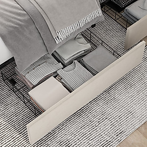 HOSTACK Queen Size Bed Frame with 4 Storage Drawers, Modern Upholstered Platform Bed with Adjustable Headboard,Button Tufted Bed Frame with Wood Slat Support,No Box Spring Needed(Beige)