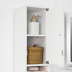 Haotian BZR34-W, White Tall Bathroom Storage Cabinet with 1 Drawer, 2 Doors and Adjustable Shelves, Bathroom Shelf, 7.87 x 7.87 x 70.87 Bathroom Tall Cabinet Cupboard