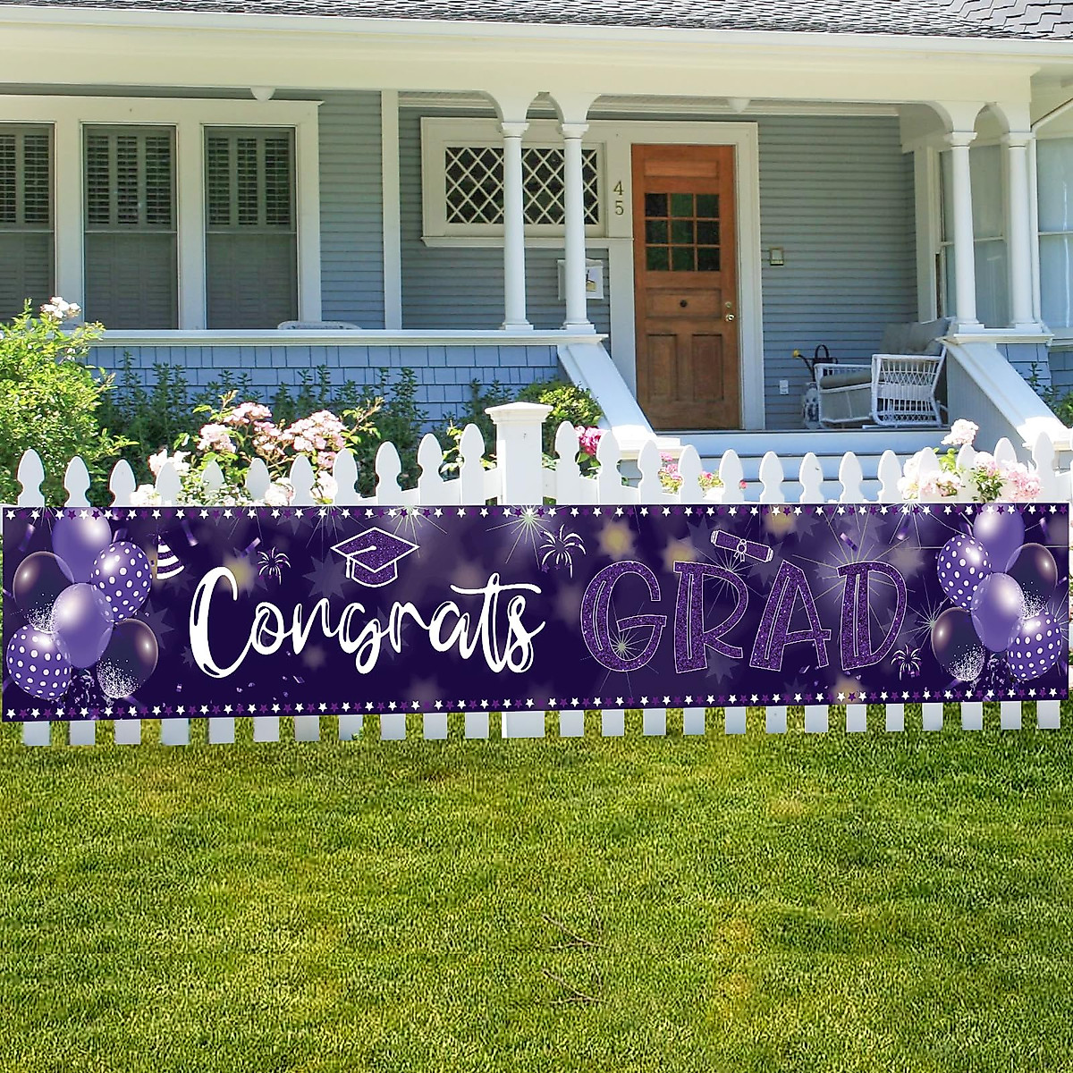 2024 Graduation Decorations Congrats Grad Banner 9.84x1.64ft Class of 2024 Graduation Backdrop Yard Sign for School College Indoor Outdoor Graduation Party Supplies (Purple)