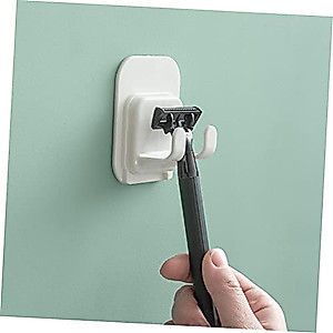 Yardwe 4pcs Paste Hook Plastic Hangers Wall Hanging Hooks Plastic Stand Adhesive Toothbrush Holder Razor Storage Rack Razor Drying Holder Shower Shaver Hooks Bathroom Supplies White Abs
