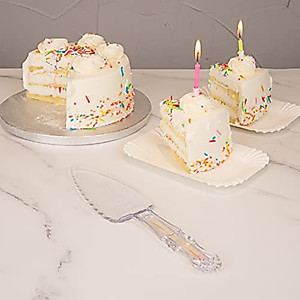 Restaurantware Pastry Tek 9.4 x 2.2 Inch Cake Server With Matches 1 Serrated Edge Dessert Server - Sliding Storage Compartment Disposable Clear Plastic Pie Server Matches Included