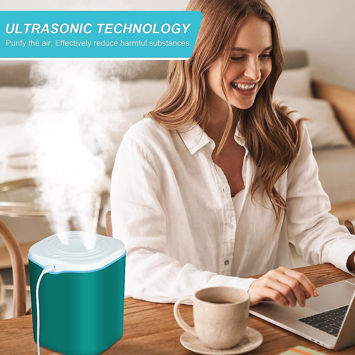 Humidifiers for Bedroom, 2L Cool Mist Humidifiers for bedroom, USB Portable Desk Humidifier, Quiet Ultrasonic Humidifier with Auto Shut-Off and 7-Color Light. SPURUPS