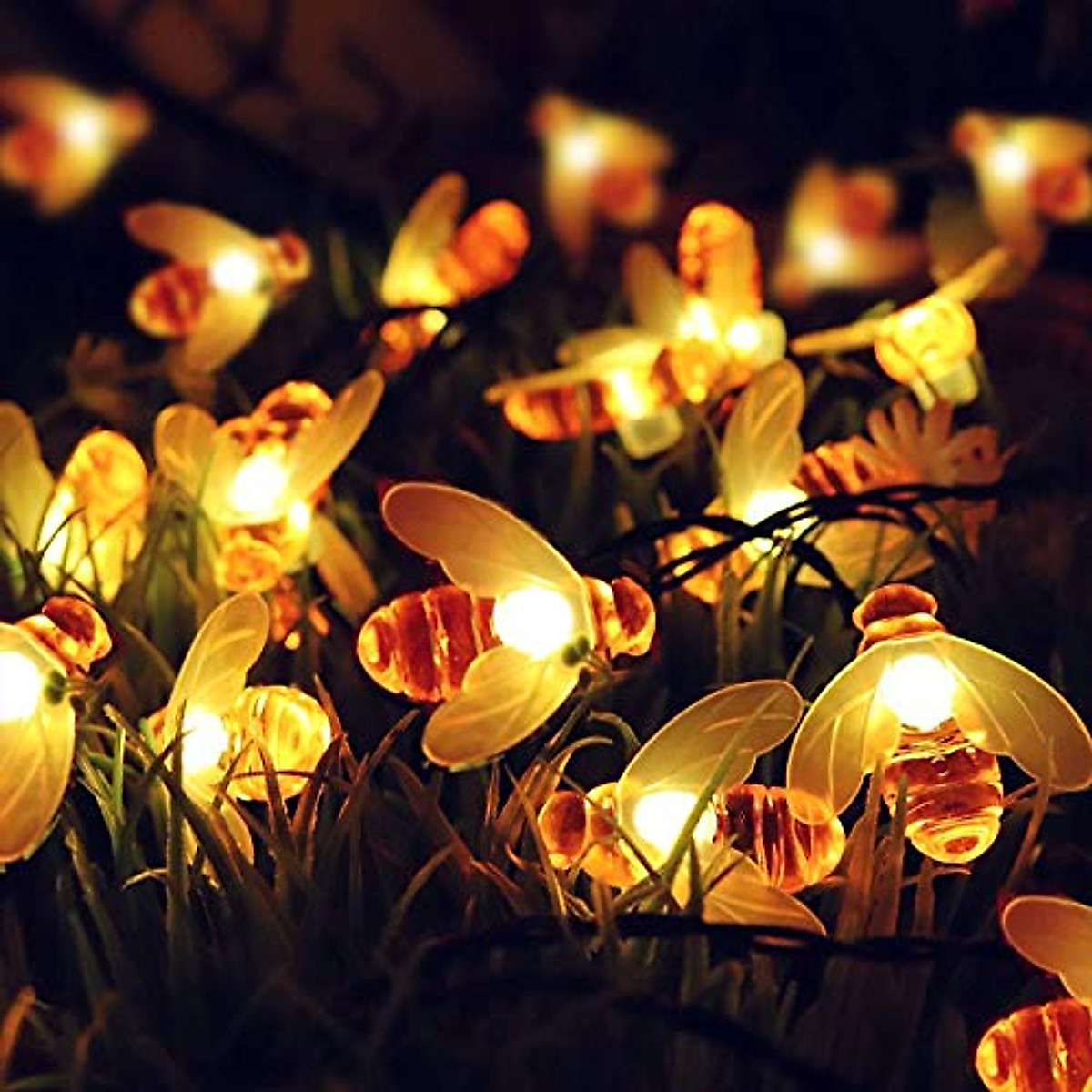Oluote Solar Bee String Lights, 60 LEDs 30ft/9M 8 Modes, Honeybee String Lights, Outdoor Honey Bee Fairy Lights for Garden Home Patio Lawn Party Holiday (30ft/9M, Warm White)
