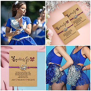 Huquary 24 Pcs Cheerleader Gifts Set Cheer Bracelets and Cheerlife Wish Card Adjustable Cheerleading Charm Bracelets Cheer Team Gifts for Kids Cheer Team Cheerleader Jewelry Accessories (Purple)