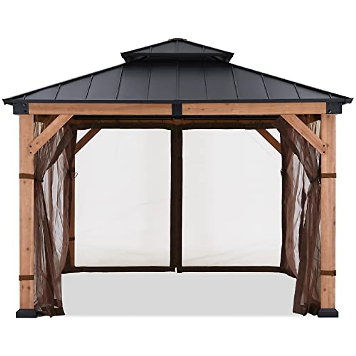 ABCCANOPY Universal Gazebo Netting Replacement 11x11 - Mosquito Netting for Gazebo and Pergolas Outdoor Mesh Netting Screen 4-Panel Sidewall Curtain with Double-Side Zippers (Brown)