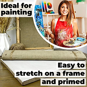 Art Natural Linen Canvas Roll 87" Wide X 5 ft - Plain Unprimed Canvas Fabric for Painting - Raw Linen Canvas Rolled