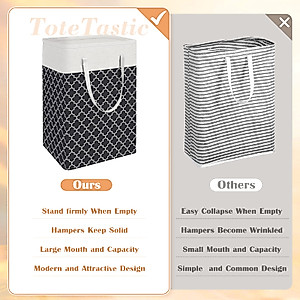 ToteTastic 3-Pack Laundry Basket, Freestanding＆Waterproof Laundry Hamper, Collapsible Tall Clothes Hamper with Easy Carry Handles for Clothes, Towels＆Toys in the Family and Dorm,Clover Black,100L