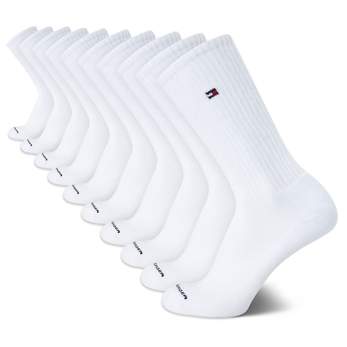 Tommy Hilfiger Men's Athletic Socks - Cushioned Crew Socks (10 Pack), Size 7-12, Pure White