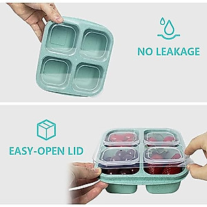 Aimkeoulee 4 Pack Snack Containers with Lids,Reusable 4 Compartments Bento Lunch Box, Divided Meal Prep Lunch Box, Food Storage Containers (Wheat(Blue/Green/Pink/Beige))