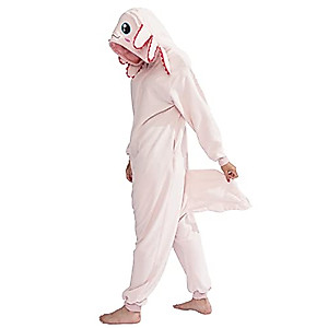 XIGUAGUO Adult Onesie Axolotl Cosplay Costume Animal Plush Homewear Sleepwear Jumpsuit for Men Women Girls Boys Teens